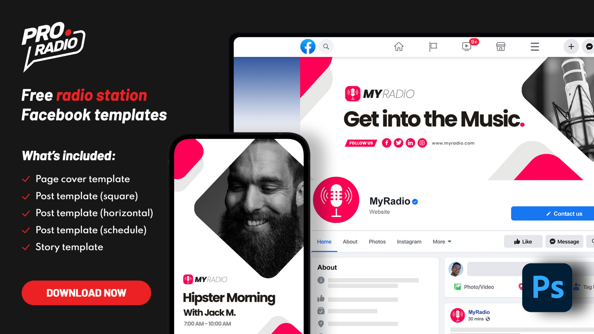 Free template for your radio station page on Facebook | Pro.Radio