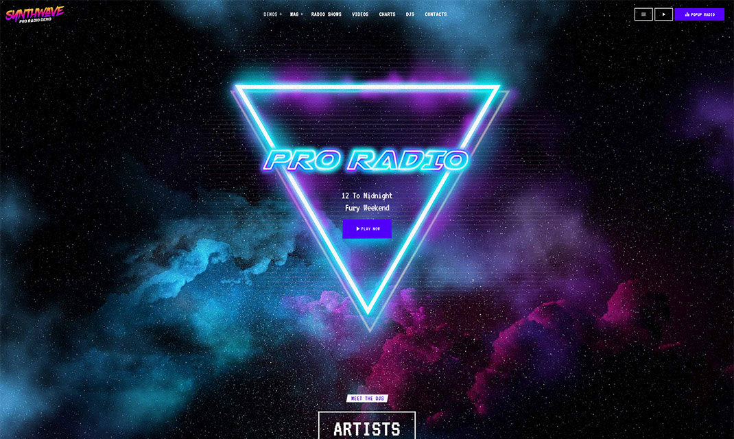 Demo 09 – Synthwave Radio template | Pro.Radio