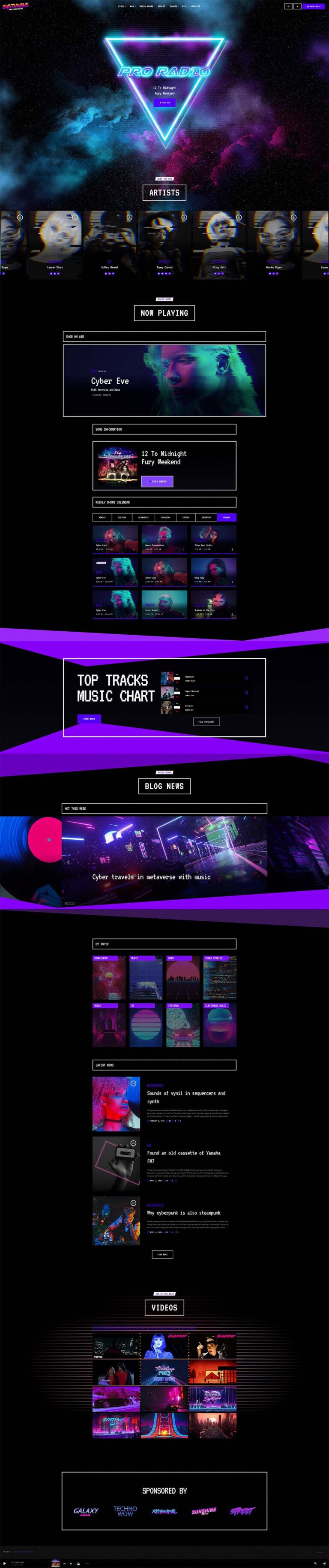 Meet the new Synthwave radio station website template | Pro.Radio