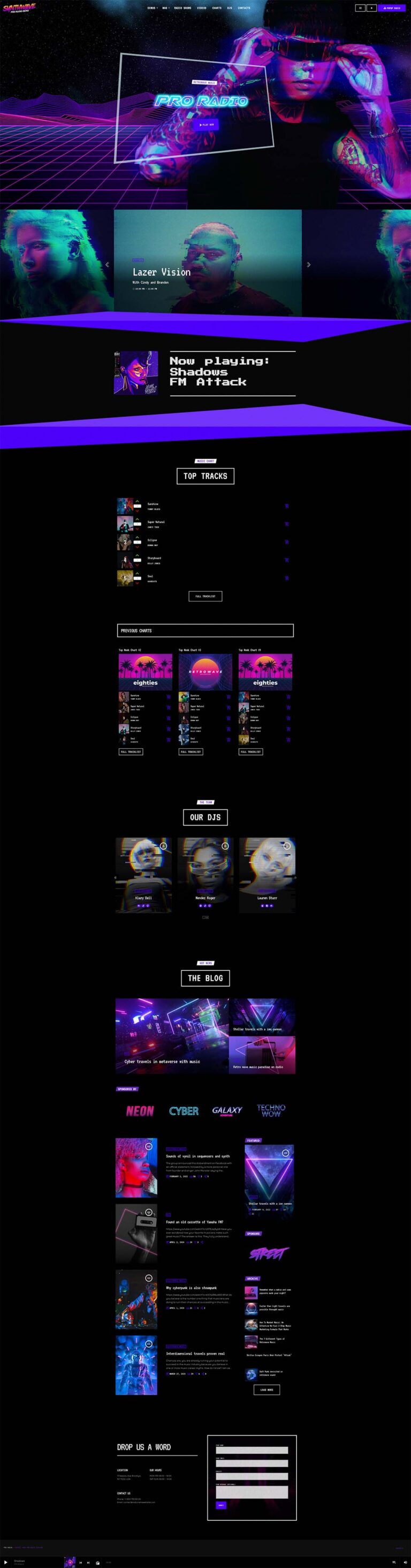 Meet the new Synthwave radio station website template | Pro.Radio