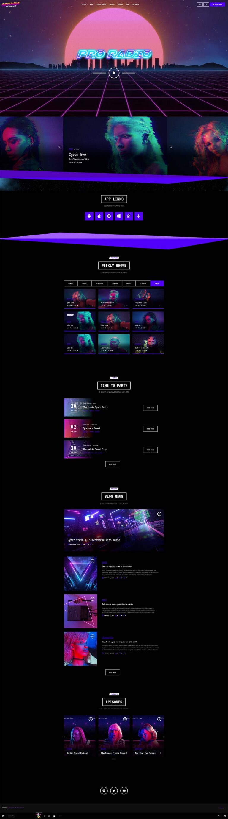 Meet the new Synthwave radio station website template | Pro.Radio