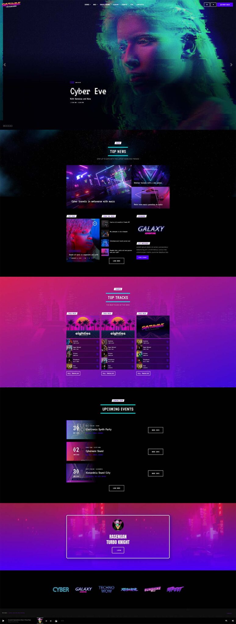 Meet the new Synthwave radio station website template | Pro.Radio