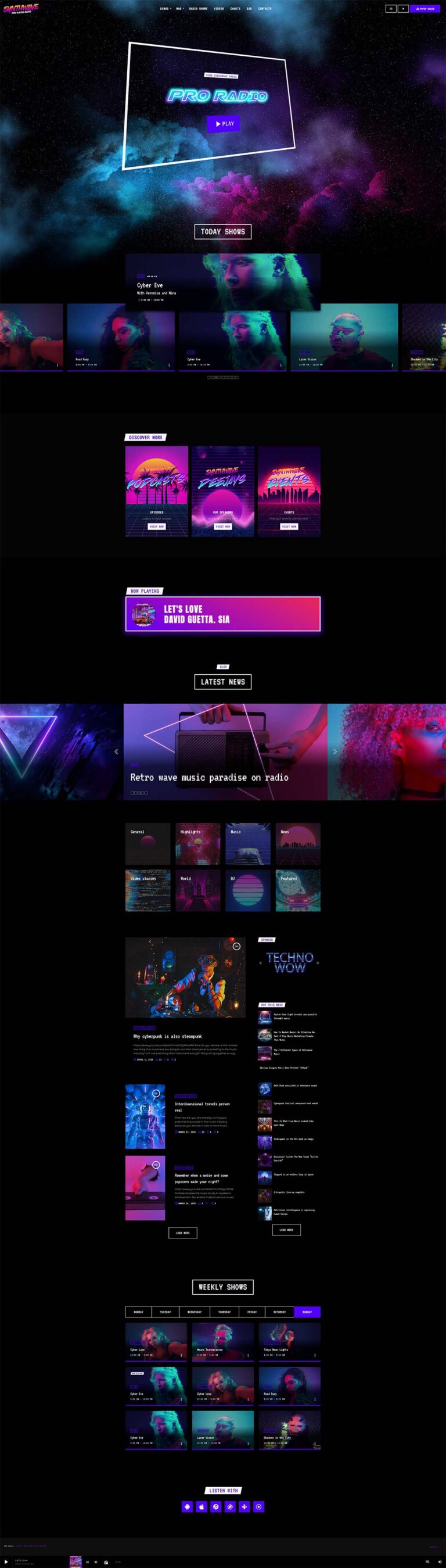 Meet the new Synthwave radio station website template | Pro.Radio