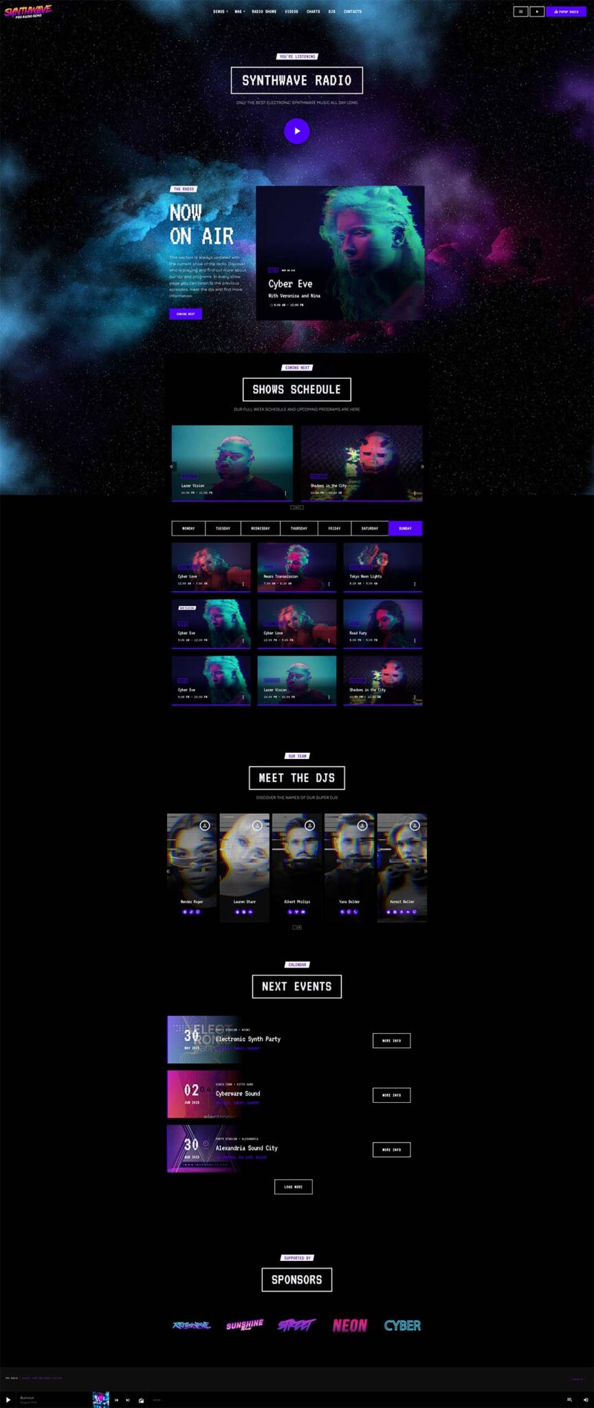 Meet the new Synthwave radio station website template | Pro.Radio