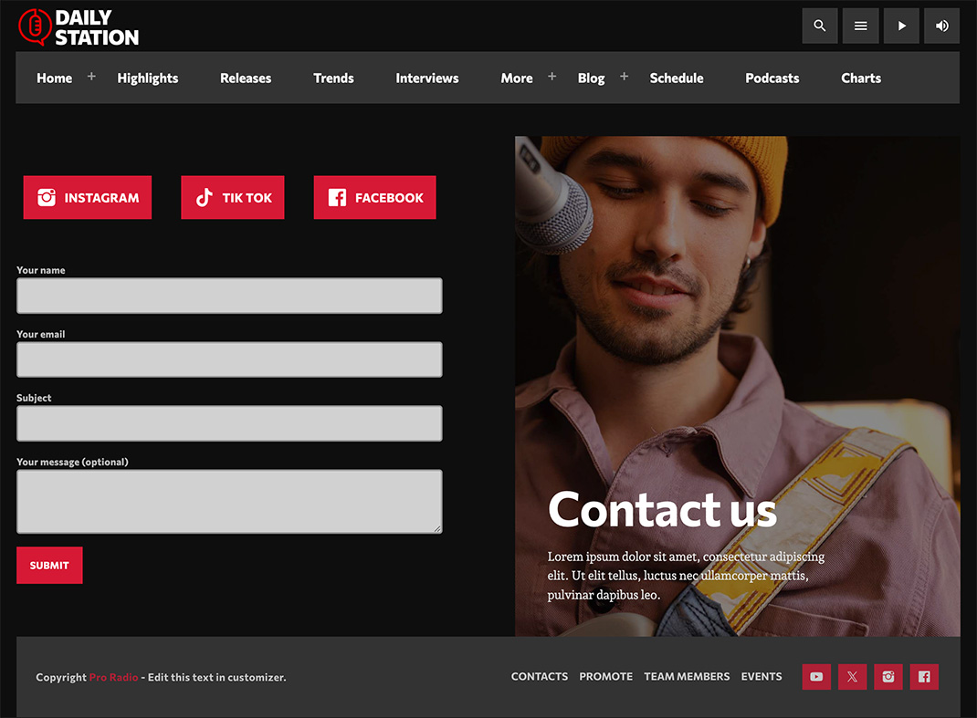 Demo 32 – Daily Station Radio Website Template | Pro.Radio