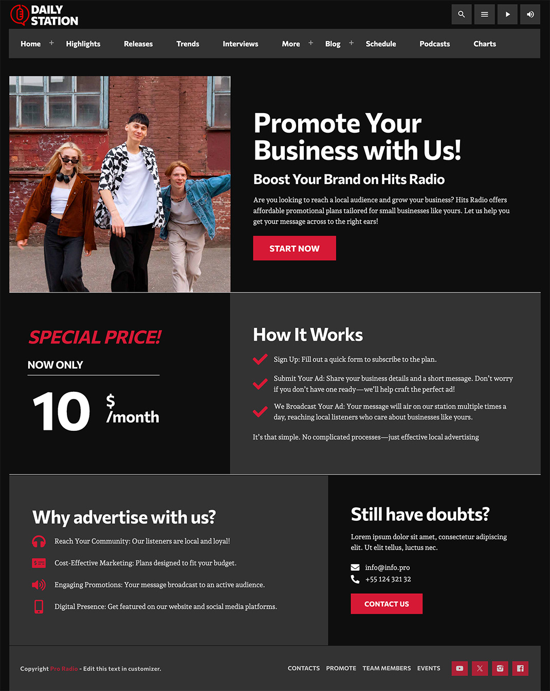 Demo 32 – Daily Station Radio Website Template | Pro.Radio