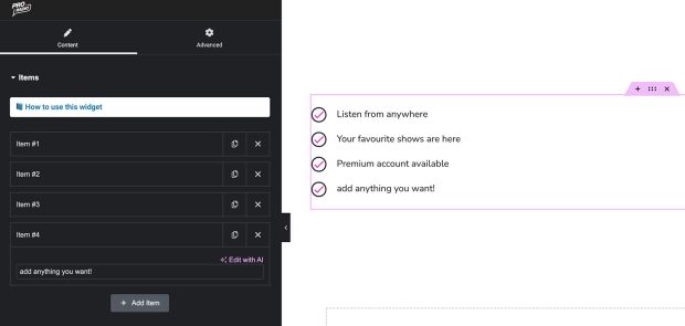 Simple, fast and effective bullet list with icons in Elementor | Pro.Radio