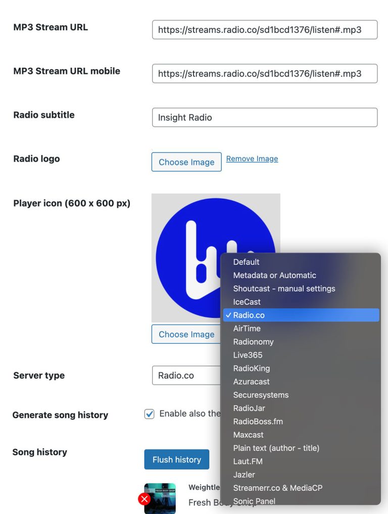 Radio Player with non-stop music, compatible with any mp3/aac stream ...